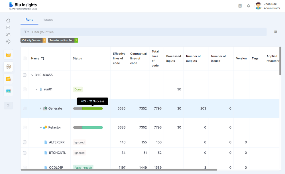 Runs | AWS Blu Insights