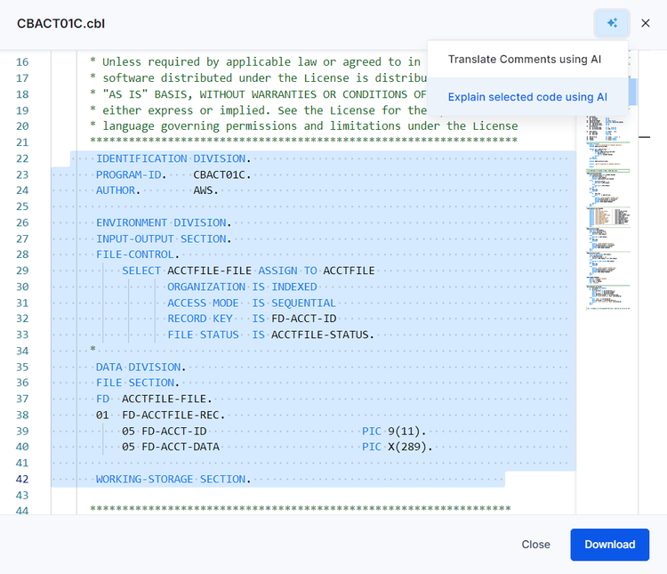 Code Explanation | AWS Transform for mainframe refactor